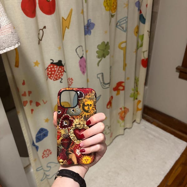 Sacred Heart Collage Phone Case, Red Gold Phone Cover, Charm Print ...