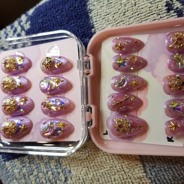 Purple Cateye Moon Cats Inspired Nails Reusable Luxury Press on Nails ...