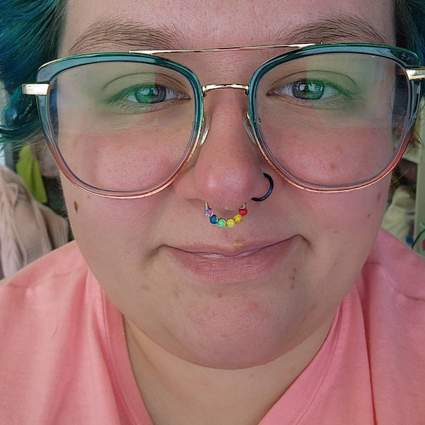 Gold Rainbow Clicker 1.2mm (16ga) Suitable for Septum, Daith, Rook, Conch, Helix, Cartilage 16g ...