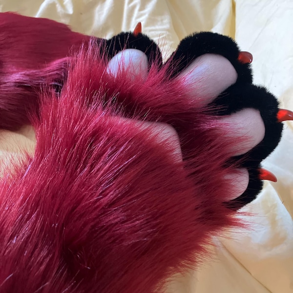 Black Puppy Paws With Red Meat Pad, Furry Gloves, Tiger Paws, Fox Paws ...