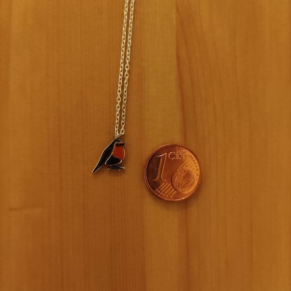 Dainty Robin Bird Necklace. Sterling Silver and Orange Enamel. Nature ...