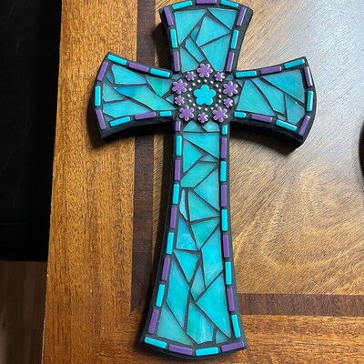 Mosaic Wall Cross, Stained Glass Cross, Mixed Media Cross, One of Kind ...