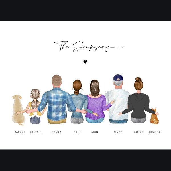 Custom Portrait Family Print, Personalized Gift for Family, Our Family ...