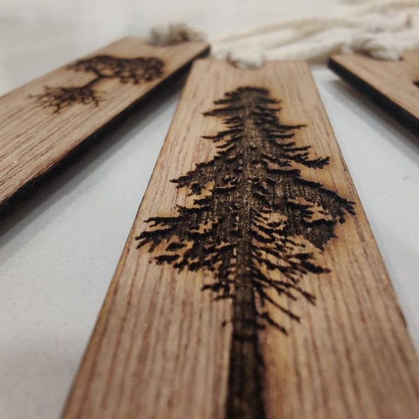 Tree Bookmarks, Set of Three, Wood Bookmarks, Engraved, Tree, Gift ...