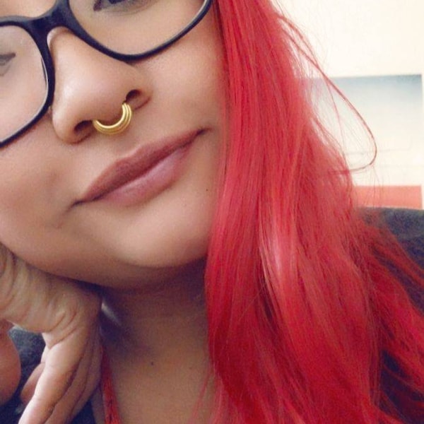 Yellow Gold Triple Stacked Septum Ring ~ 3 in 1 Nose Hoop ~ Piercing ...