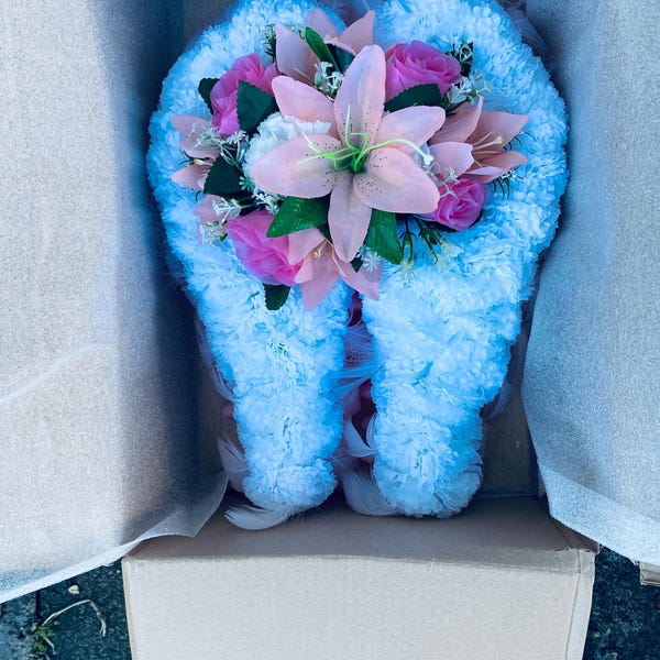 Angel Wings Funeral With Feathers Memorial Tribute Artificial Flowers ...