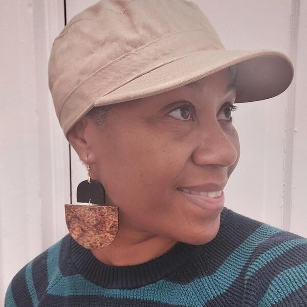 2 Piece Large Black & Natural Push Back Wood Earrings, Geometric Wood ...