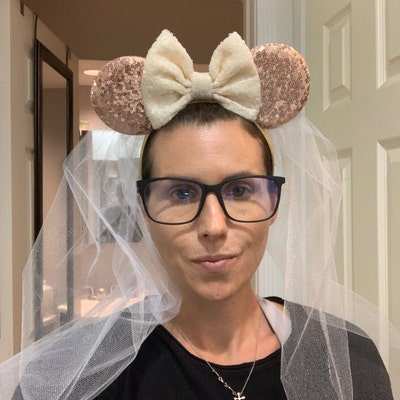 Bride Minnie Ears, Bride Mickey Ears With Veil , Rose Gold Bride Ears ...