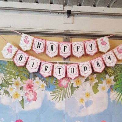 Flamingo Birthday Banner Pink & Gold Pink Flamingo Happy - Etsy
