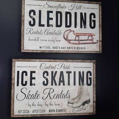 Winter Decor, Sledding Sign, Sled Decor, Large Canvas Signs, Vintage ...