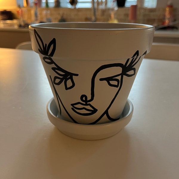 PLANT POT - Terracotta Pot With Abstract Face - Etsy