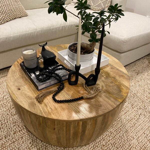 Coffee Table, Solid Wood Curved Coffee Table, Round Coffee Table ...