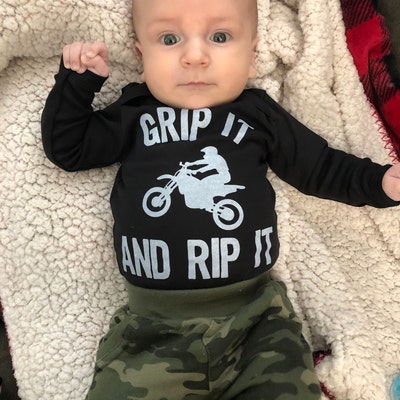 Motocross Onesie®, Grip It and Rip It, Dirt Bike Baby Onesie®, Motosport Bodysuit, Dirt Bike ...