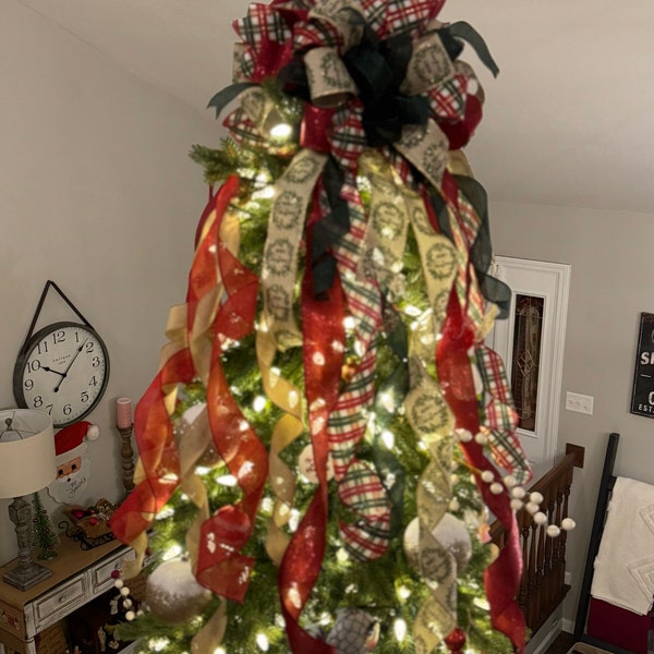 Large Christmas Bow for Tree, Whimsical Christmas Tree Topper ...
