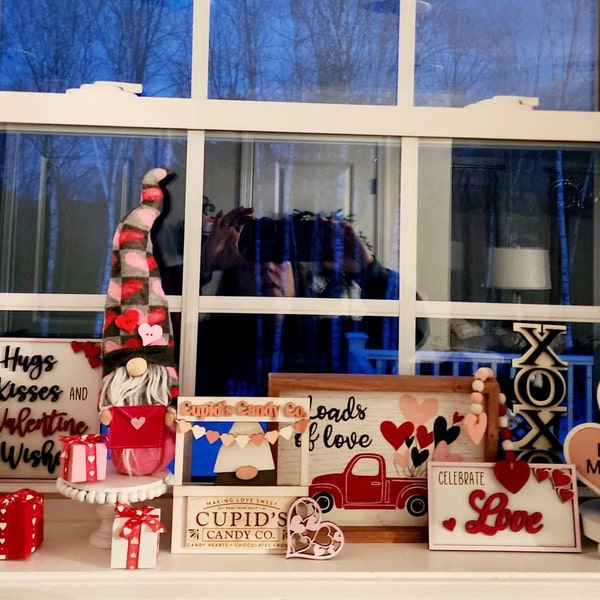 Valentine Wood Presents, Valentines Day Tiered Tray Decor, Valentines ...