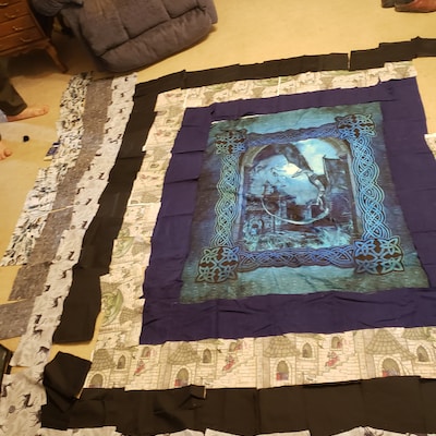 Blue Dragon Large Castle Fabric Panel in the Beginning Cotton Fabric by ...