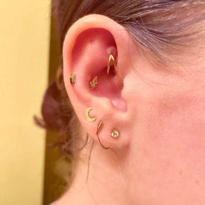 14k Solid Gold Dainty Belly Button Ring Gold Belly Ring - Etsy