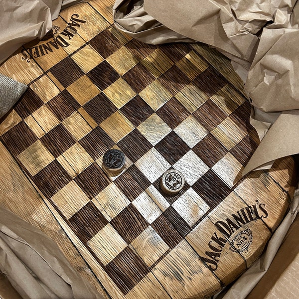 Whiskey Barrel Checkerboard: Handmade Rustic Board Game With Wood ...