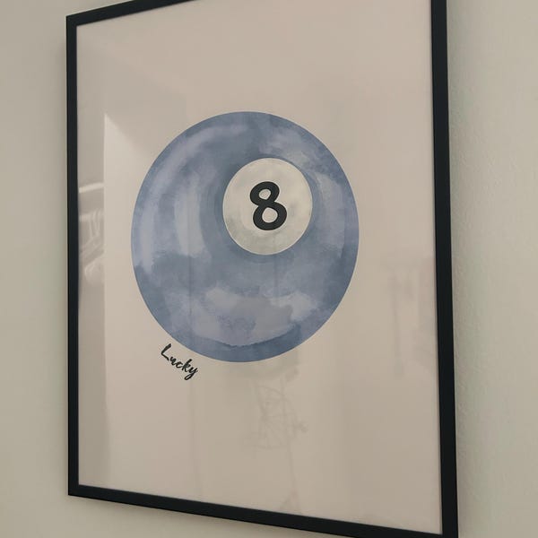 Vintage 8 Ball Print, Lucky Pool Ball Wall Art, Retro Hand Drawn Poster ...