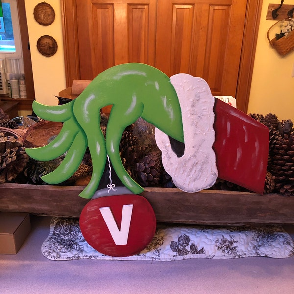 Grinch Hand Wood Sign Unfinished Wood Door Hanger Christmas MDF Paint ...