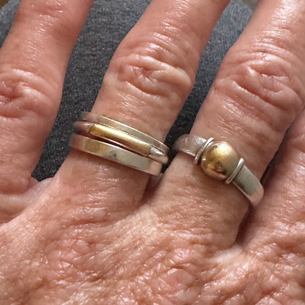 Gold and Silver Rings (3) Stacking Rings, 14k Gold, Sterling Silver ...