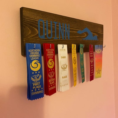 Personalized Swim Ribbon Holder Award Display With Hooks - Etsy