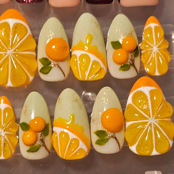 Orange,tangerine Fruit Nails /3D Orange /press on Nails/ Spring Nails ...