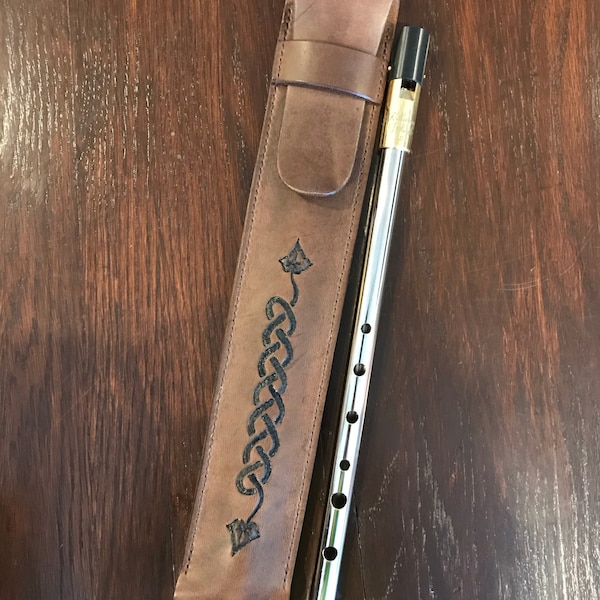 Leather Penny Whistle / Tin Whistle Case With Celtic Knot Work and Ivy ...