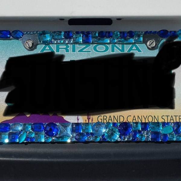 BLUE Chunky Rhinestone Bling License Plate Frame Crystal Sparkly Jewel ...