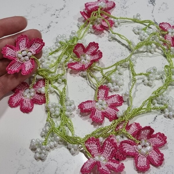 Flower Necklace, Crochet Jewelry, Crochet Chocker, Colorful Strand ...