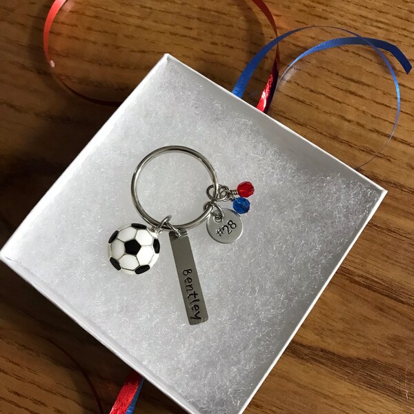 Hand Stamped Personalized Soccer Keychain - Soccer Team Gift - Soccer ...
