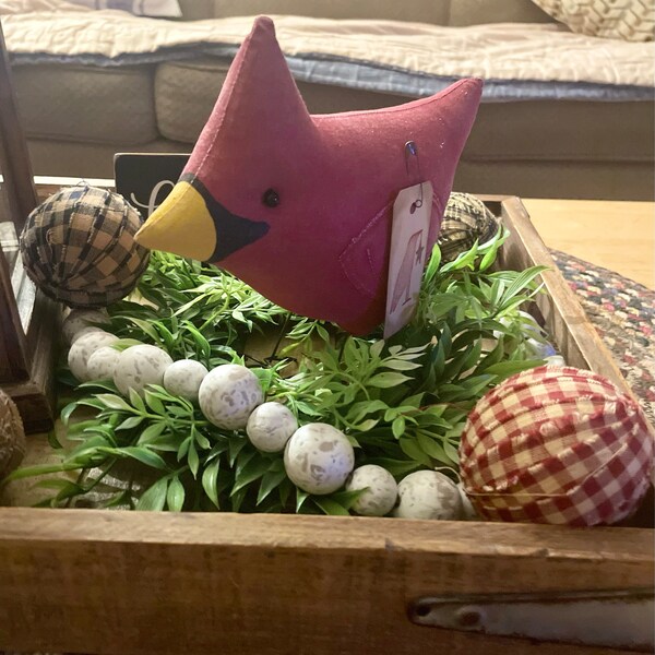 Primitive Fat Lil Red CARDINAL Bird Summer Folk Art Free Standing Ornie ...
