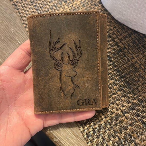 Personalized Trifold Wallet, Deer Hunting Engraved Leather Wallet ...