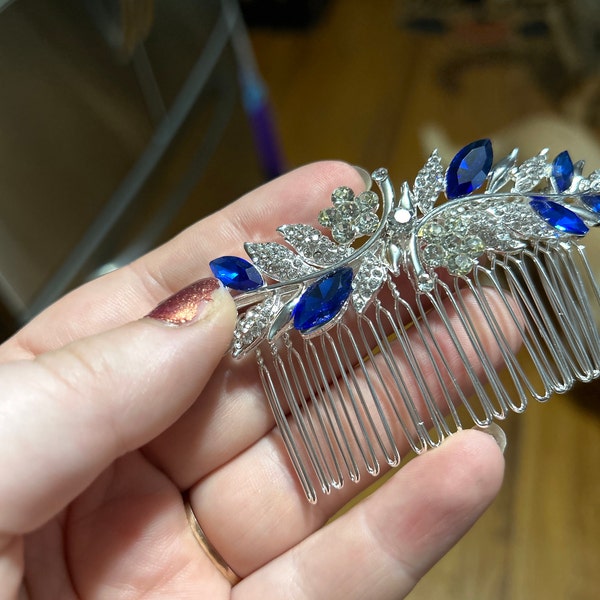 Blue Sapphire Hair Piece Crystal Hair Comb Floral Bridal Hair ...