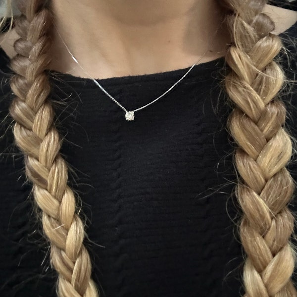 Attached Diamond on Chain, 14kt Gold Diamond Necklace, Diamond ...