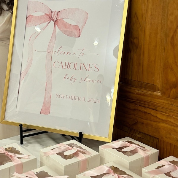 EDITABLE Pink Bow Welcome Sign for Baby Shower, Minimalist Baby Shower ...