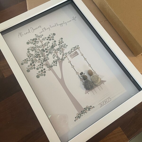 Personalised Wedding Swing Pebble Picture - Pebble Art Wedding - Framed ...