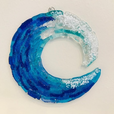 Fused Glass Ocean Wave Art, Glass Wave Wall Decor, Blue Ocean Waves Sun ...