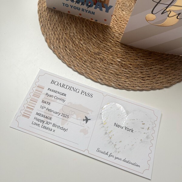 Personalised Holiday Scratch Card, Boarding Pass Scratch Reveal ...