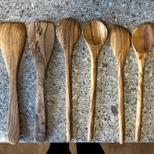 Olive Wood Utensil Set 4pc, Wooden Utensils for Cooking, Kitchen ...