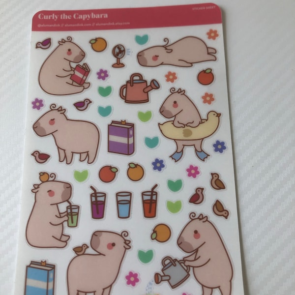 Curly the Capybara Books and Leaves Clear Vinyl Sticker Sheet - Etsy