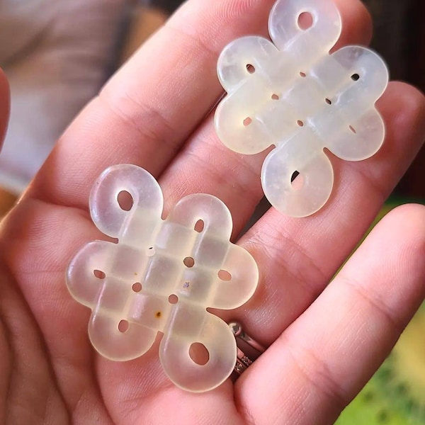 Chinese Knot Jade Pendant Link, White Green Carved Natural Jade Stone ...