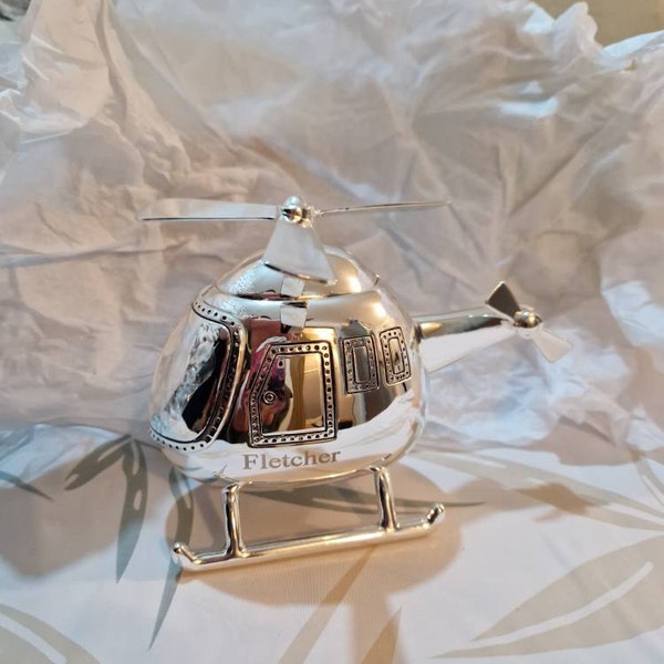 Personalised Engraved Silver-plated Helicopter Bank Money Box ...