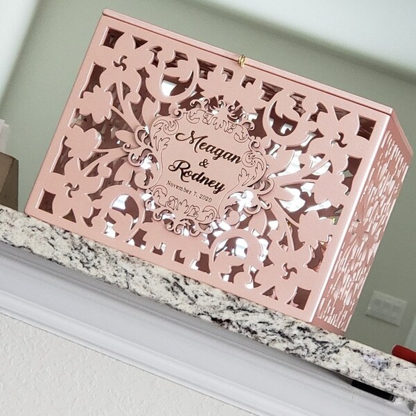 Rose Gold Card Box With Slot Lock Wedding Money Box Rustic Card Box ...