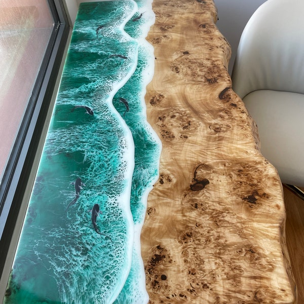 Glowing Epoxy Table, Art Ocean Wave Table, Resin Wood Coffee Table ...