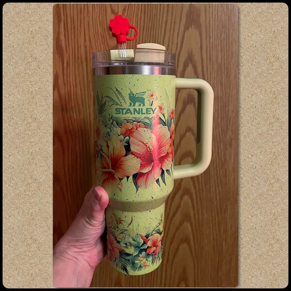 New Stanley 40oz Quencher H2.0 Flint With Hand Painted Pink Daisies - Etsy