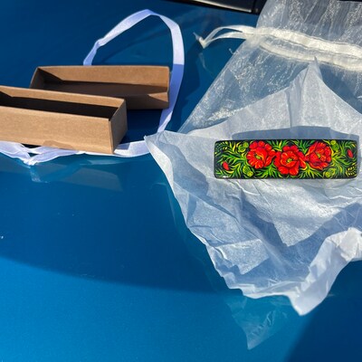 Hair Barrette Wooden Hand Painted Hair Clip Handmade Russian Folk Style ...