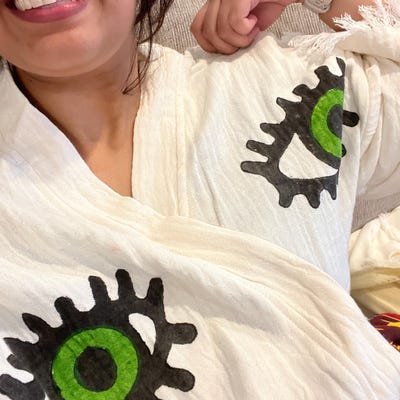 Organic Cotton Boho Robe, Pink Kimono Summer Wrap, Loungewear Evil Eye ...