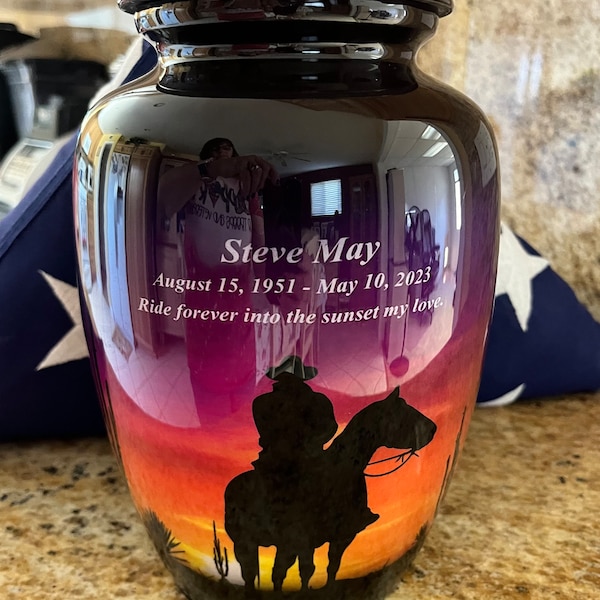 Cowboy Urn - Cowboy Urn - Cowboy Western Sunset Urn - Funeral and ...