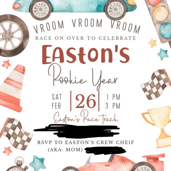 Editable Race Car Birthday Invitation, Race Track Party Invite ...